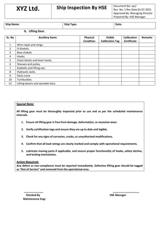 Ship Inspection Checklist by HSE to ensure compliance during regulatory ...