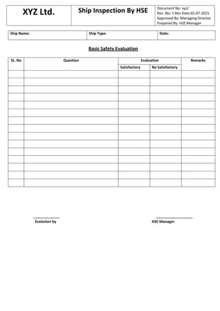 Ship Inspection Checklist by HSE to ensure compliance during regulatory ...