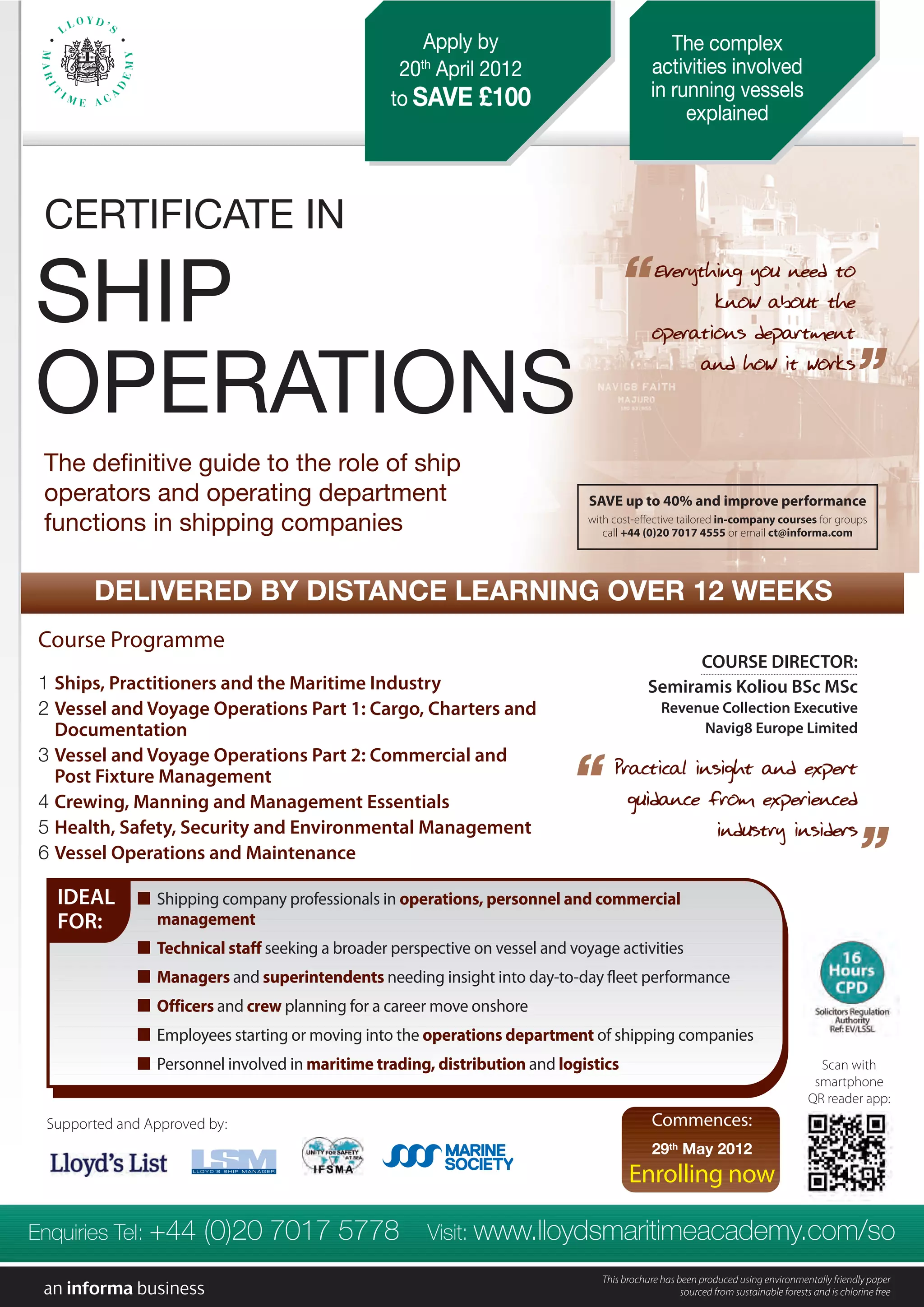 Certificate in Ship Operations by Lloyds Maritime Academy | PDF