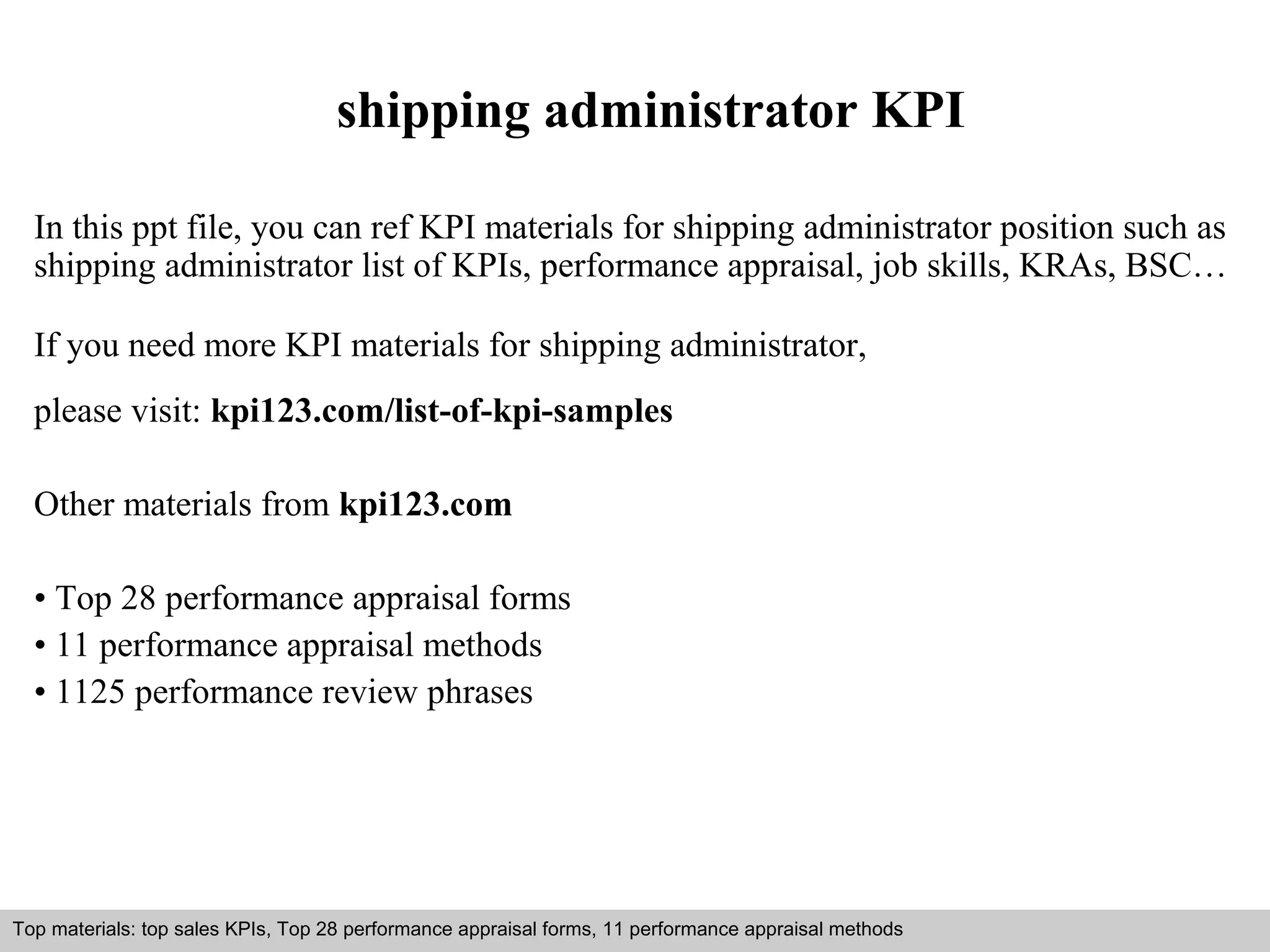 Shipping administrator kpi | PPT