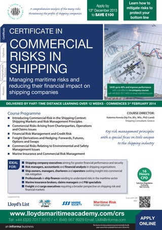Certificate in Commercial Risks in Shipping by Lloyds Maritime Academy ...