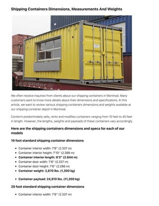 Shipping containers dimensions, measurements and weights by Conterm | PDF