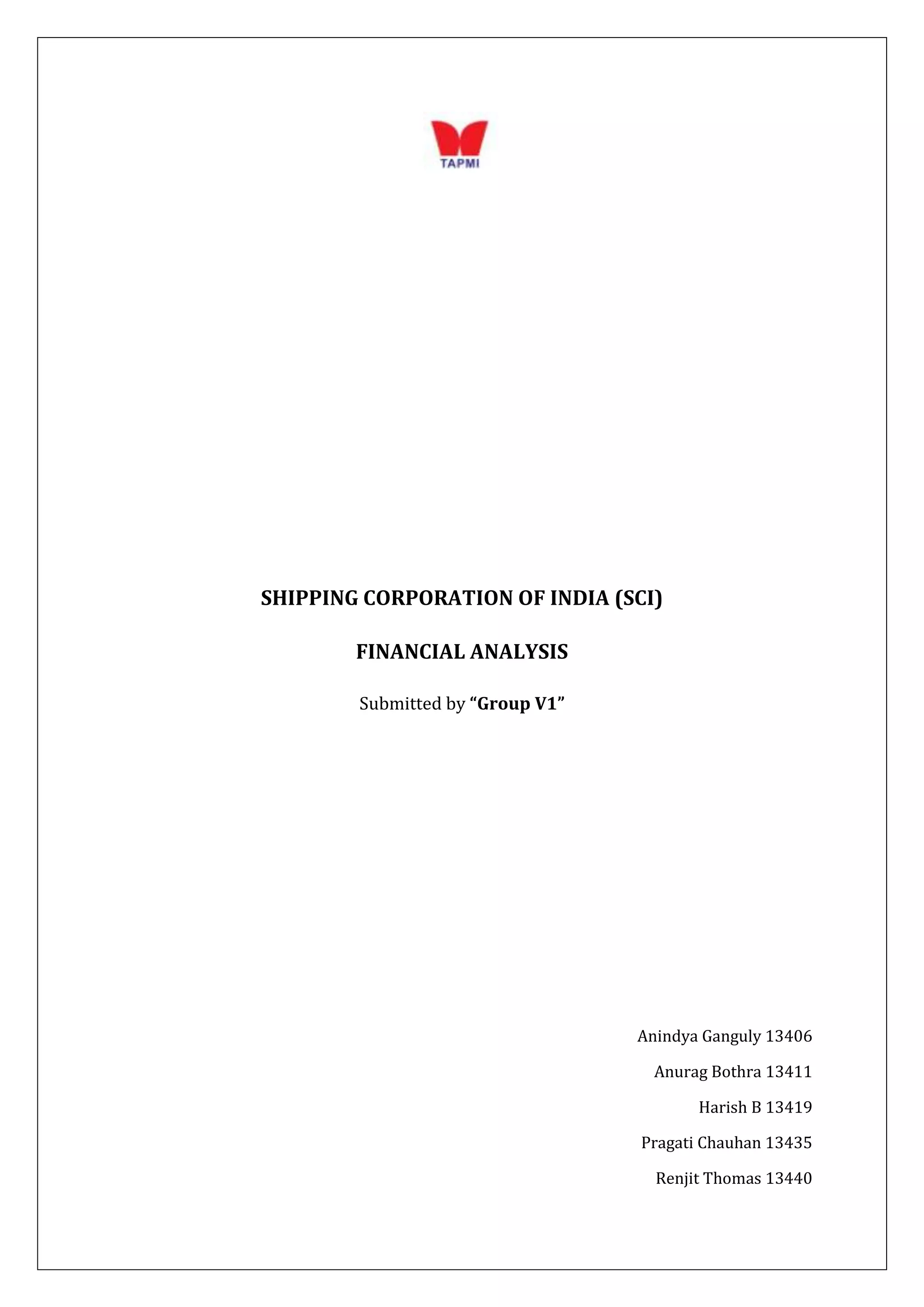 Shipping corporation of india financial analysis | DOCX