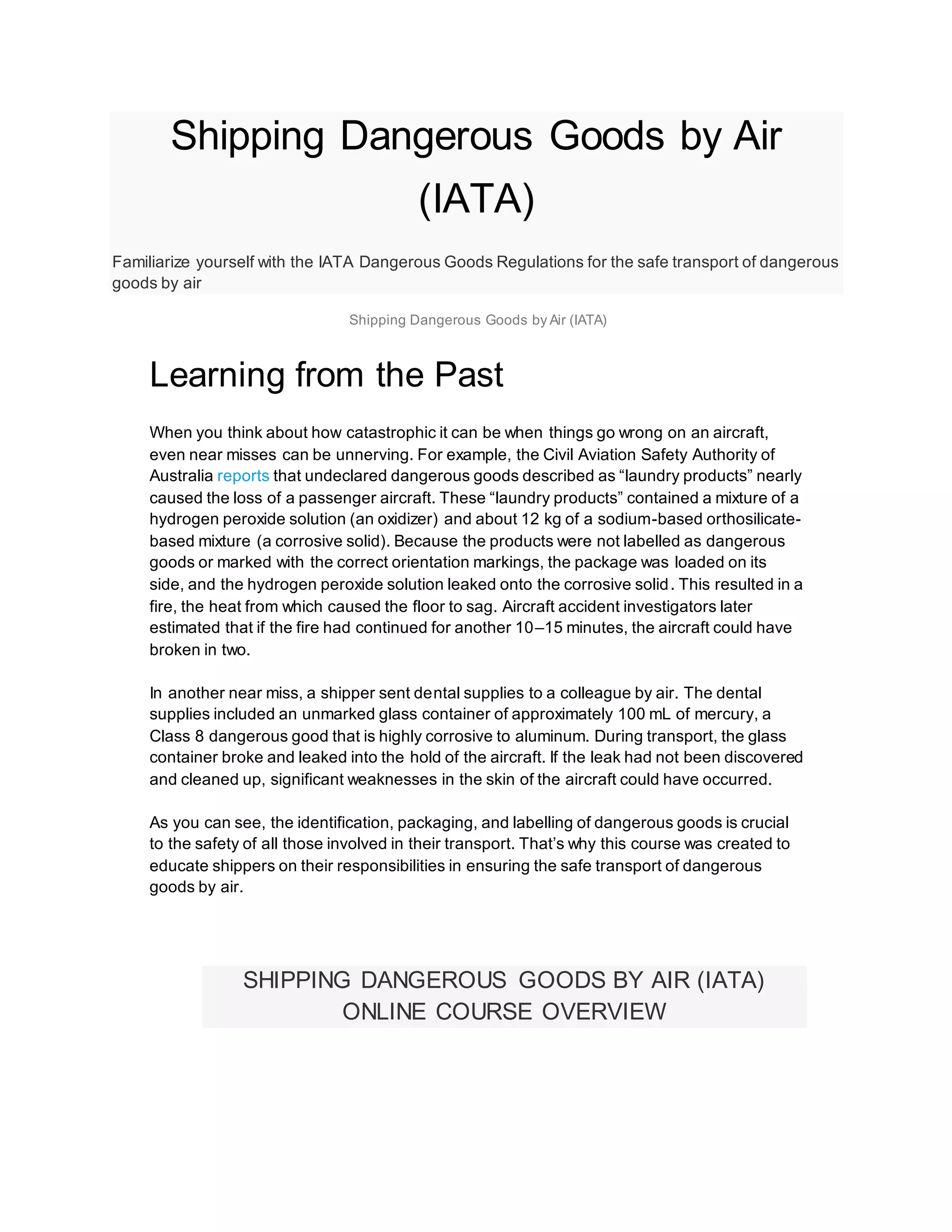 Shipping Dangerous Goods by Air (IATA) | DOCX