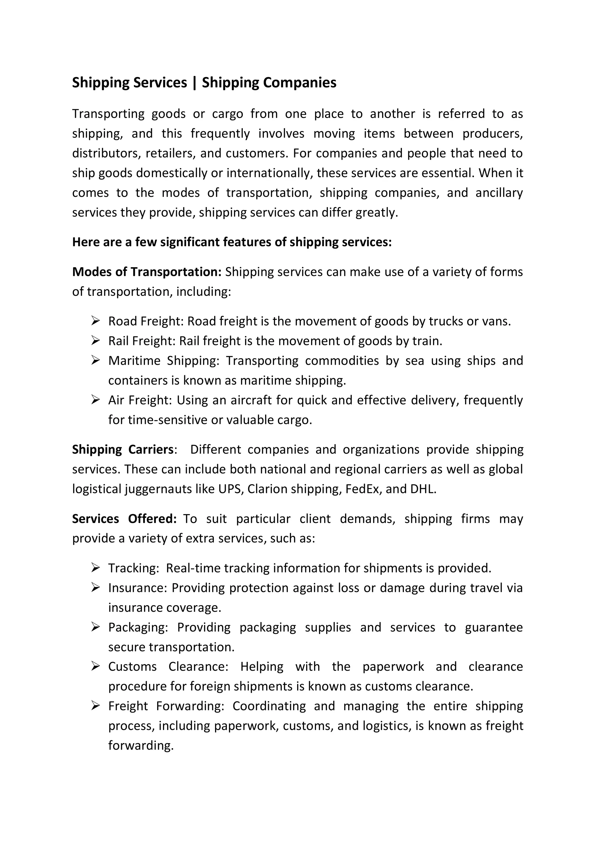 Shipping Services Pdf