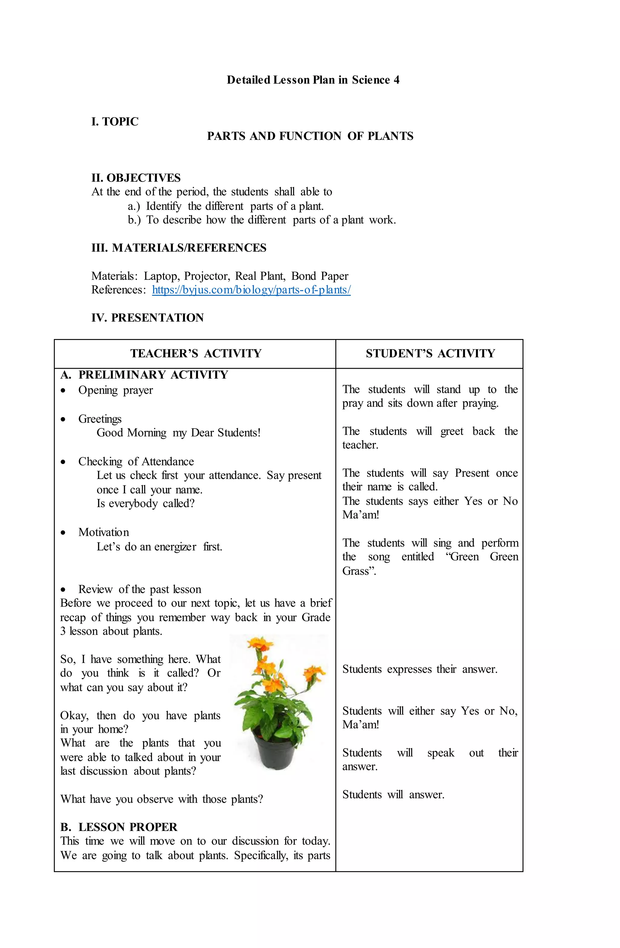 Lesson Plan IN SCIENCE 4 | DOCX