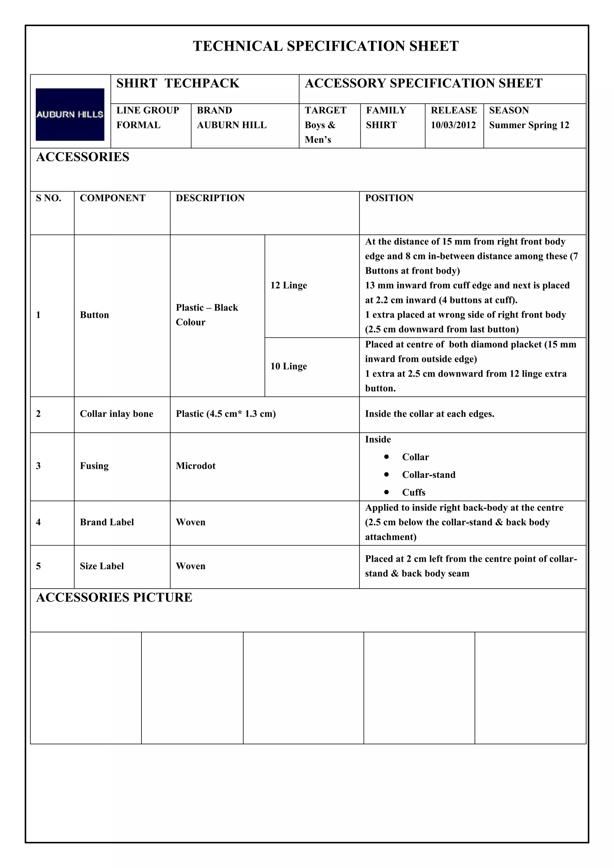Shirt spec sheet | PDF
