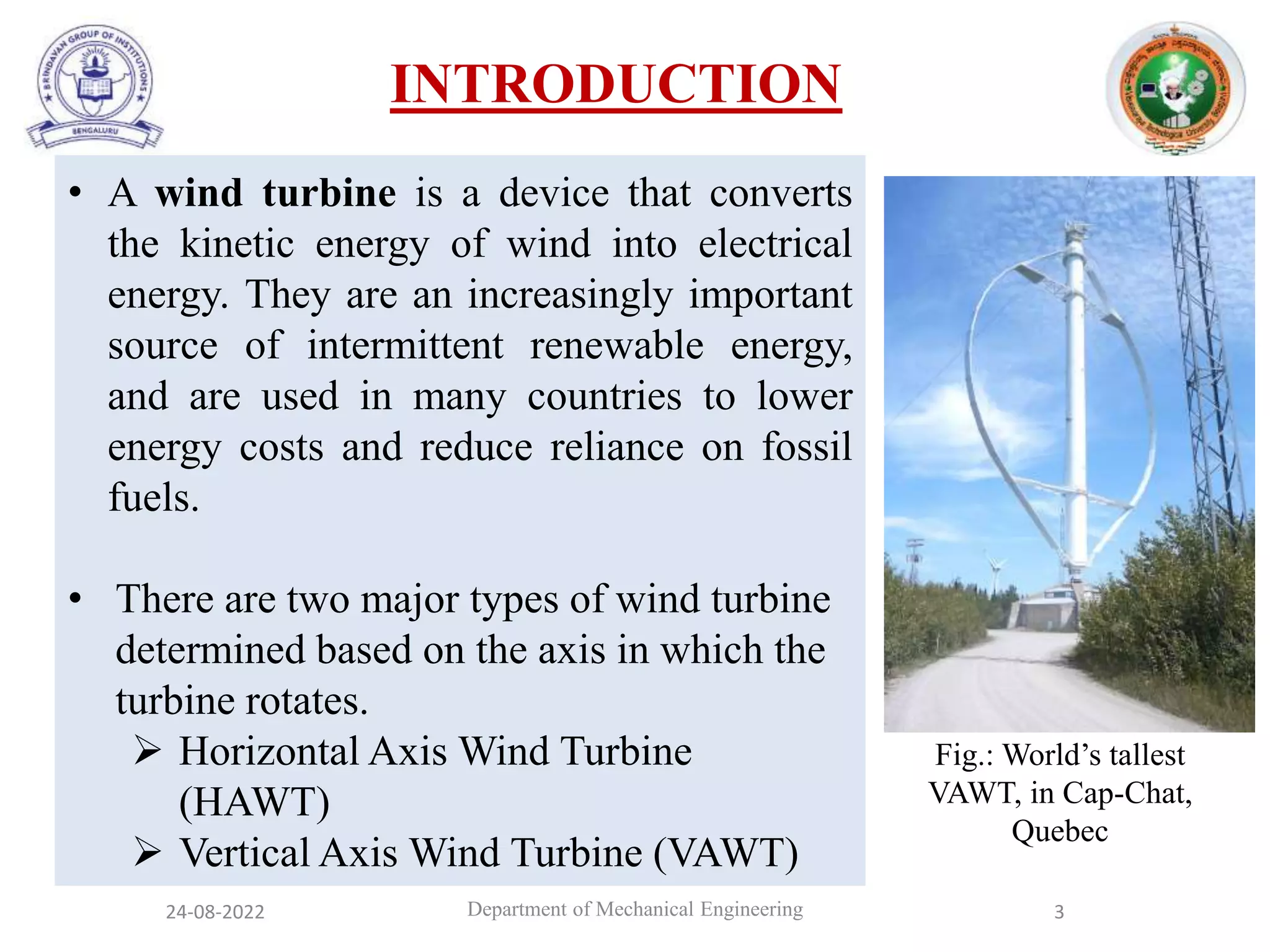 Technical Seminar on Vertical Axis Wind Turbines | PPTX