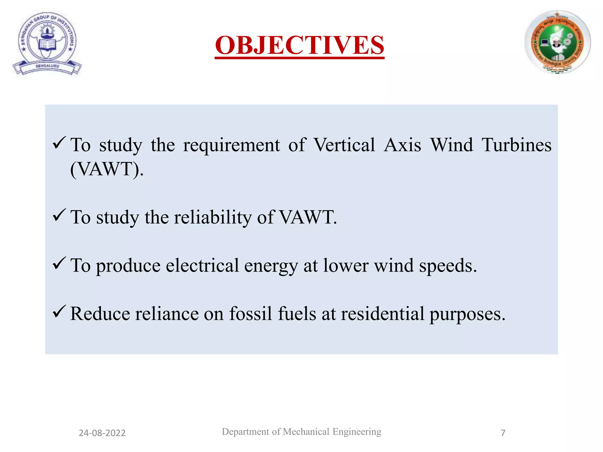 Technical Seminar on Vertical Axis Wind Turbines | PPTX