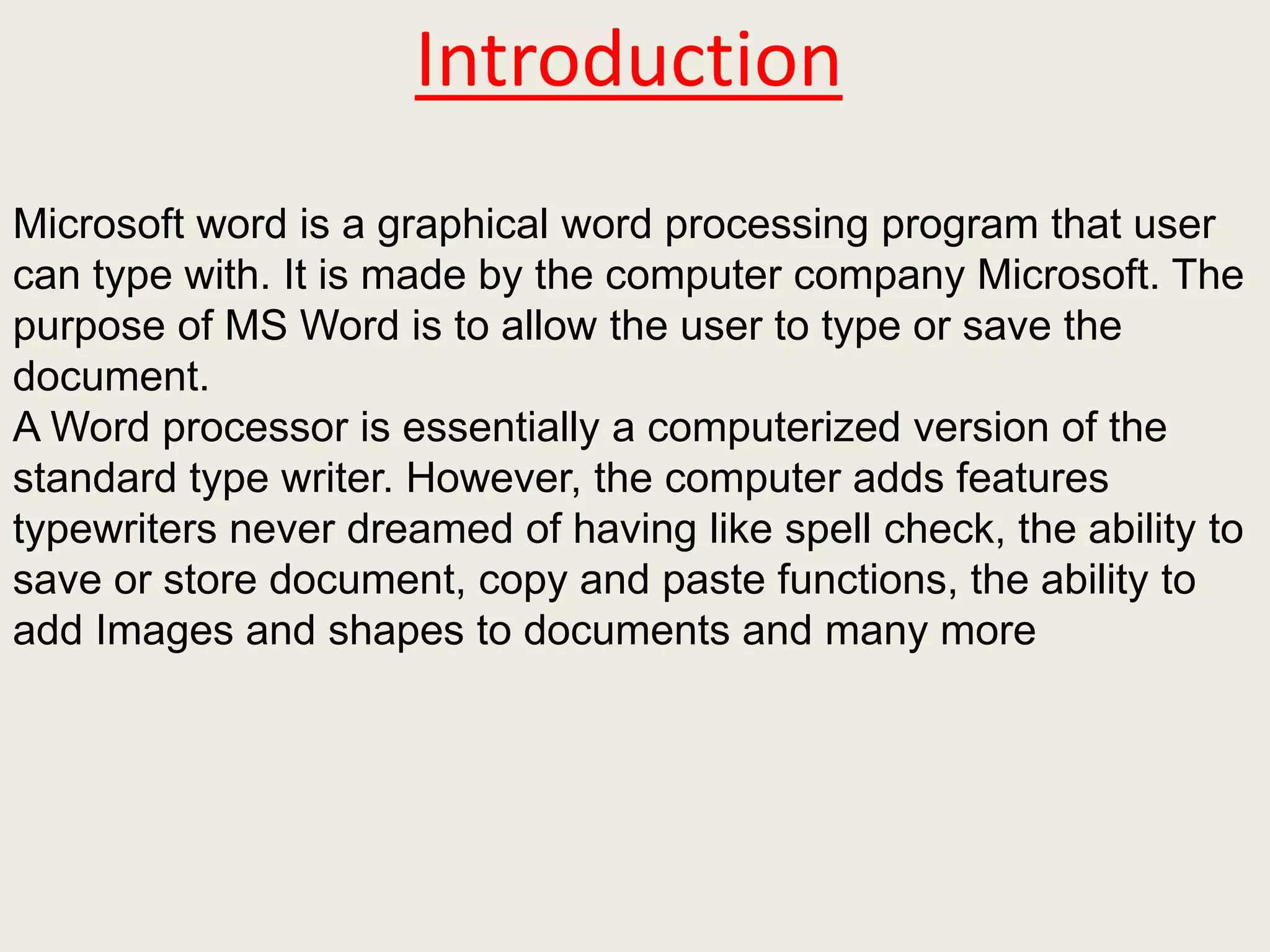 Introduction to MS Word | PPTX