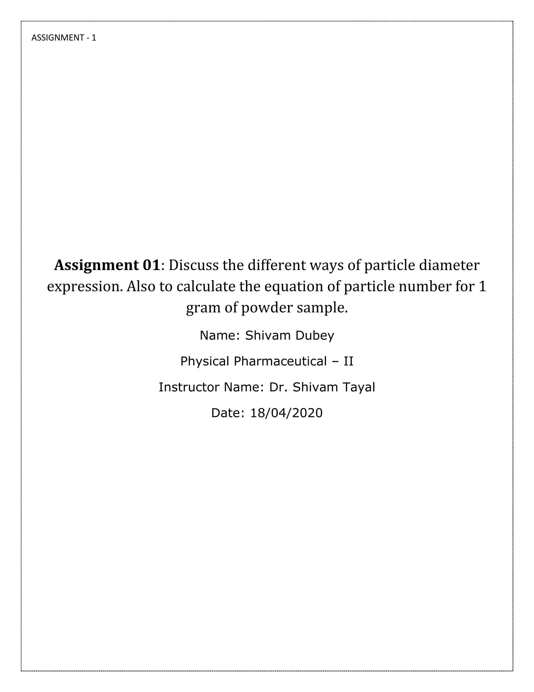 Physical Pharmaceutics Assignment 01 | PDF