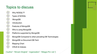 Atlogys Academy - Tech Talk on Mongo DB | PPTX