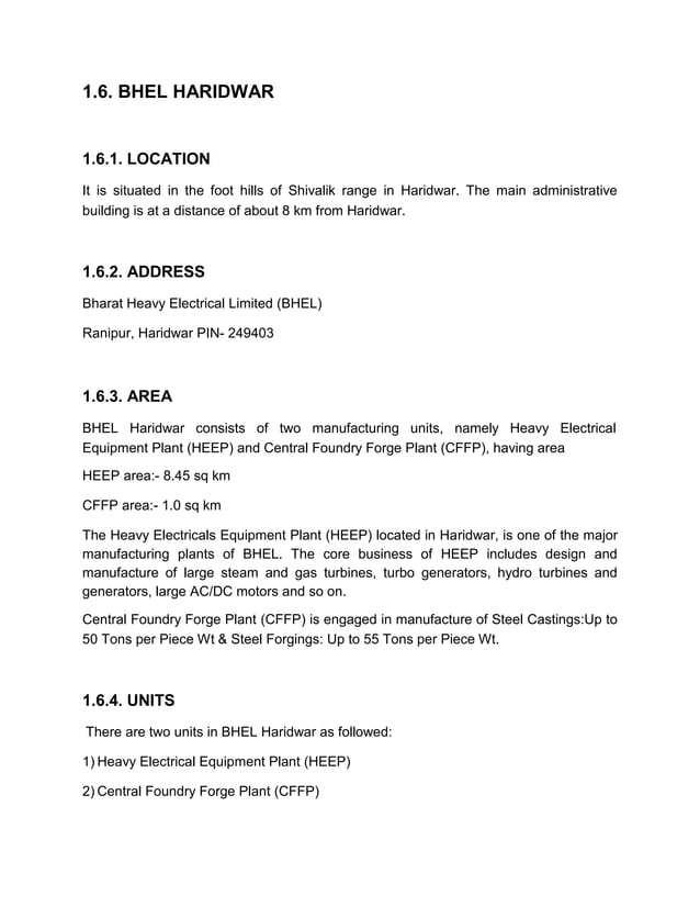 BHEL summer internship report | PDF | Business | Business and Finance