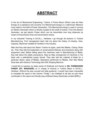 BHEL summer internship report | PDF
