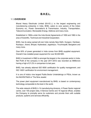 BHEL summer internship report | PDF