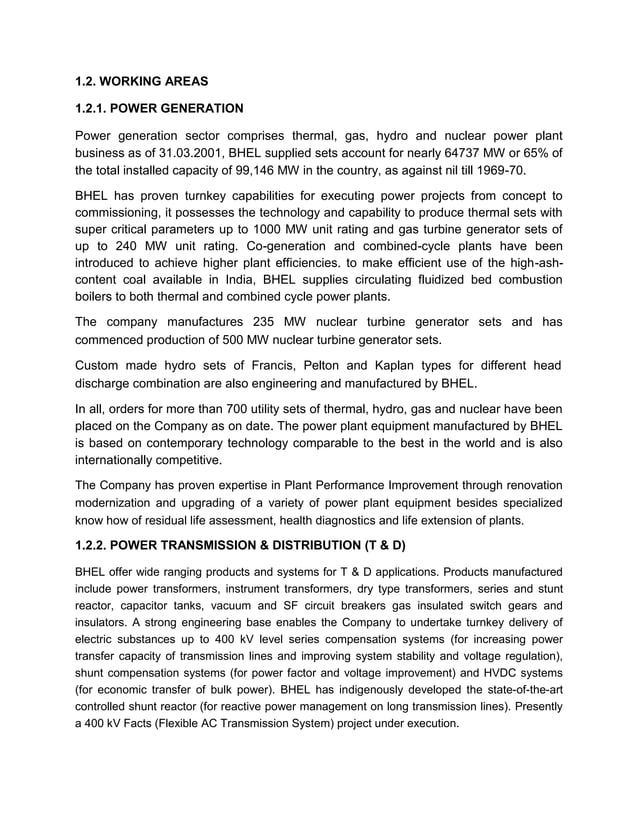 Bhel Summer Internship Report Pdf
