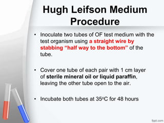 Sugar fermentation tests, Cetrimide agar medium, Hugh Leifson medium | PPTX