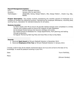 Database (Oracle) and Java Professional with more than 2 Years 8 Months ...