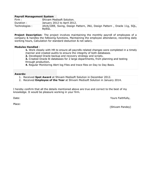 Database (Oracle) and Java Professional with more than 2 Years 8 Months ...