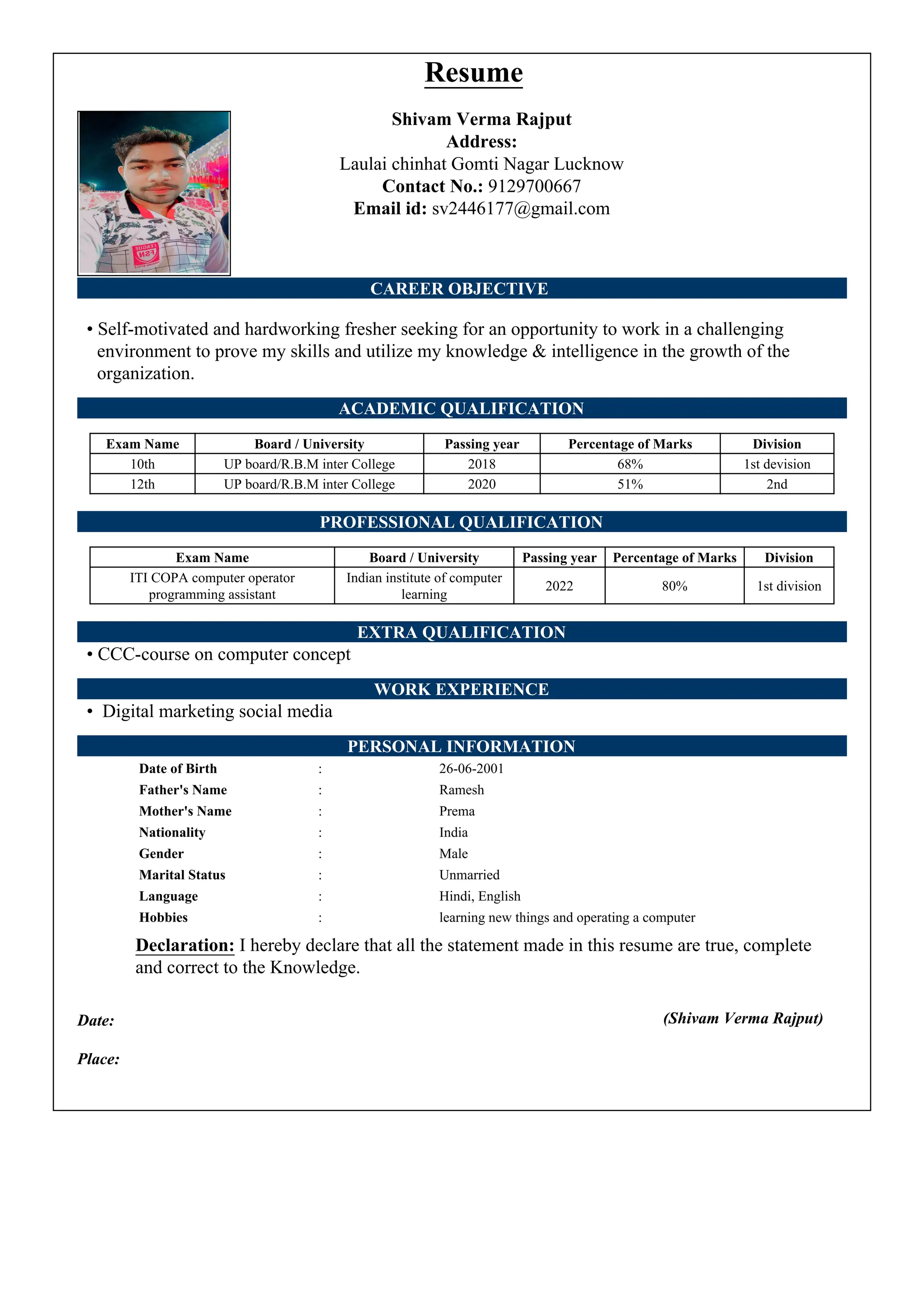 Shivam Resume .pdf View resumes and cv details | PDF
