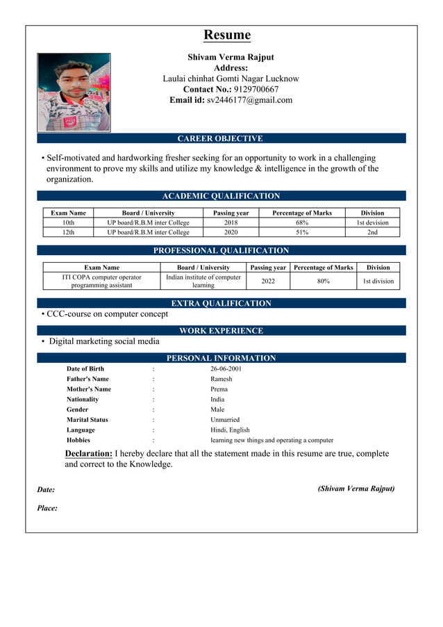 Shivam Resume .pdf View resumes and cv details | PDF