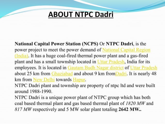 NTPC DADRI THERMAL PLANT PPT | PPTX