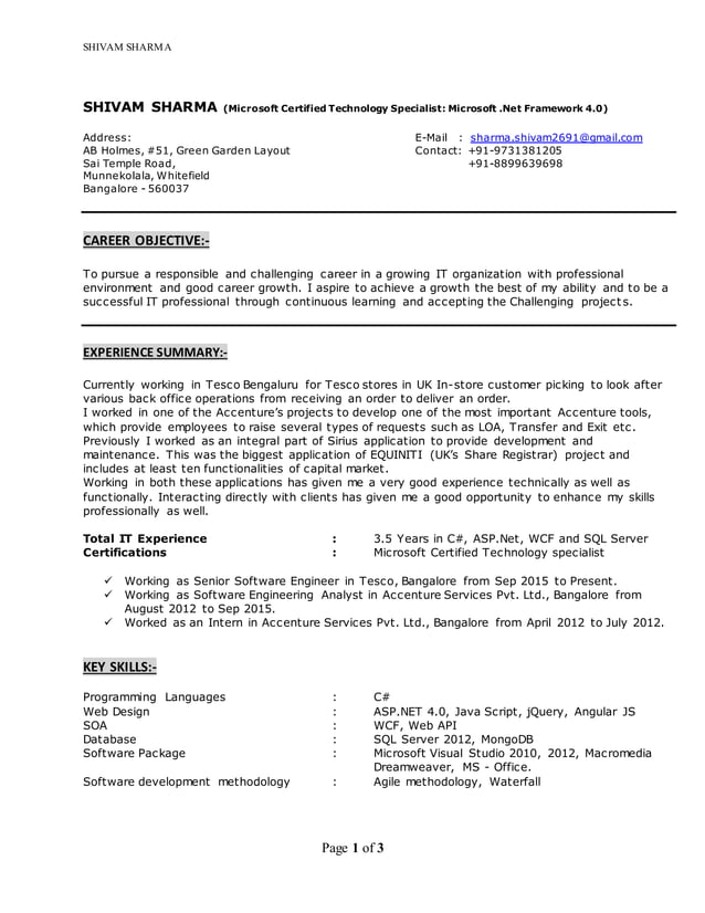 Shivam Sharma resume(.Net Developer) | DOCX