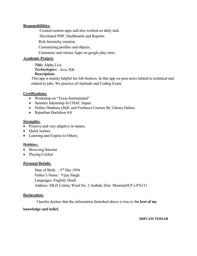 Resume: Shivam Tomar | PDF