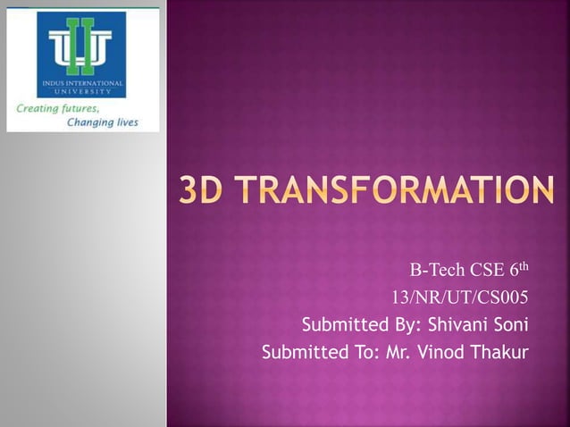 3D transformation in computer graphics | PPTX