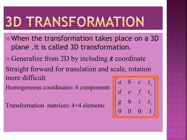 3D transformation in computer graphics | PPTX