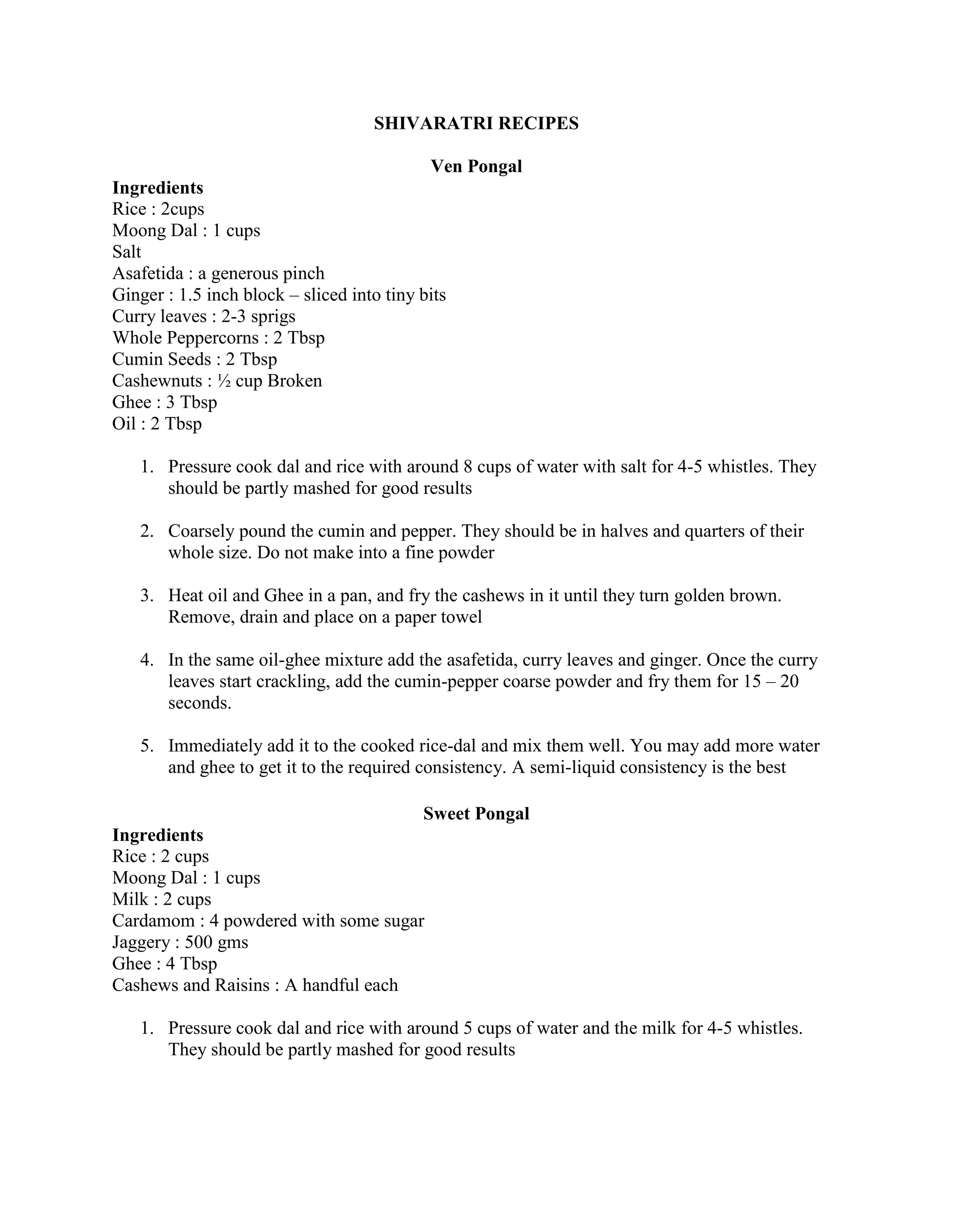 Shivaratri recipes | PDF