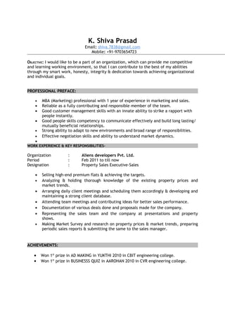 Shiva resume | DOC