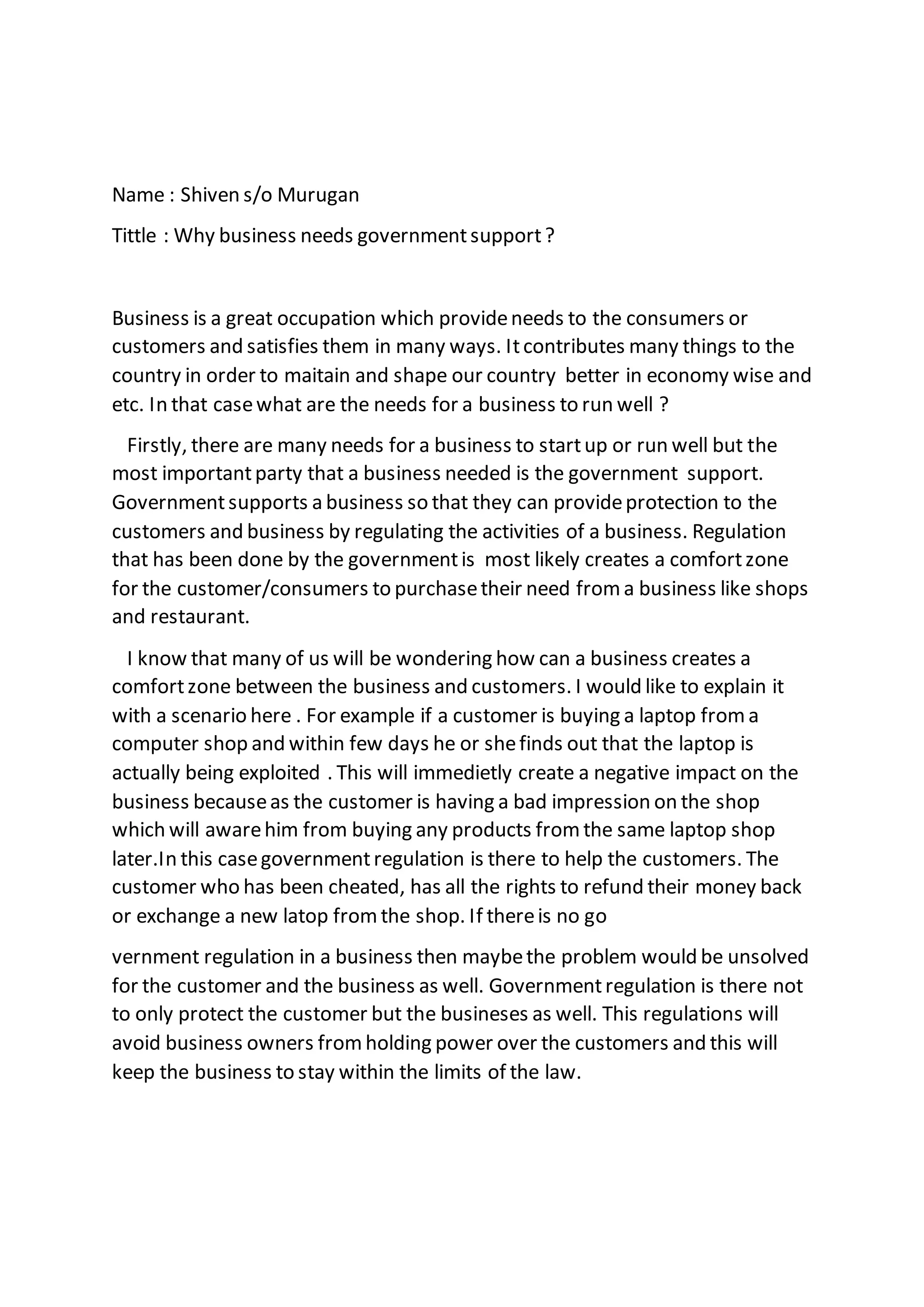 why businesses need government support | PDF why businesses need government support | PDF