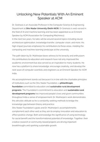 Unlocking New Potentials With An Eminent Speaker at ACM | PDF