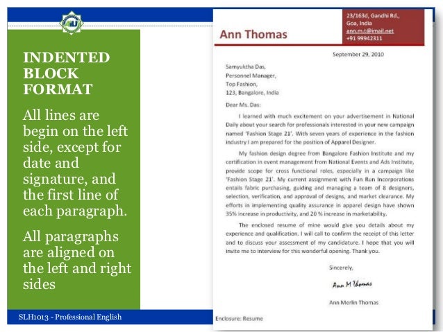 Shl1013 Common Formats of Professional Letters