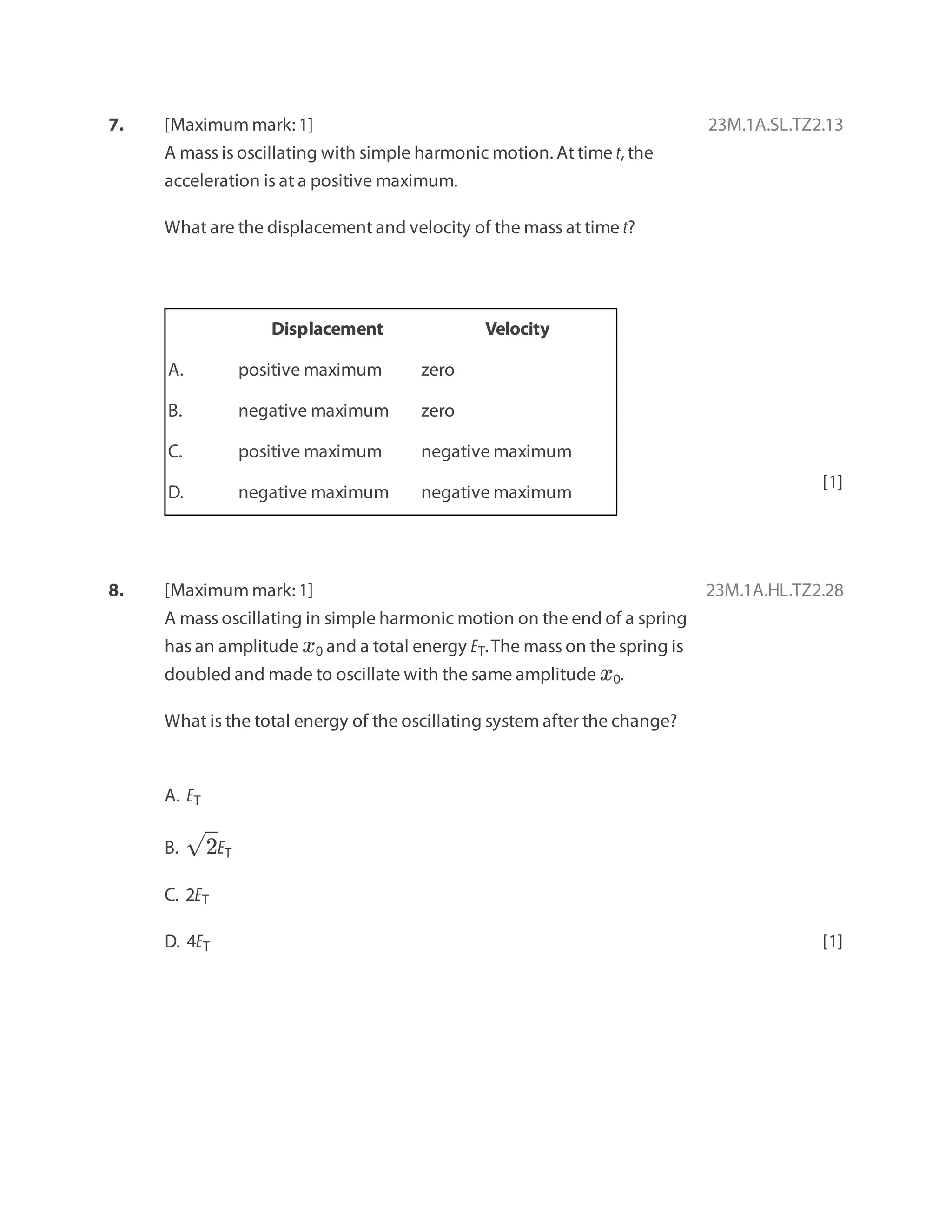 SHM.pdf Its a worksheet for students of IBDP Physics | PDF