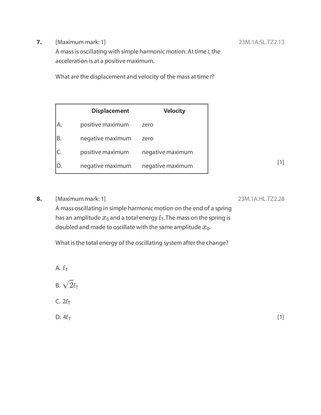 SHM.pdf Its a worksheet for students of IBDP Physics | PDF