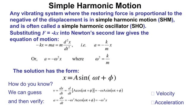 Simple Harmonic Motion (SHM) lecture | PPTX | Physics | Science