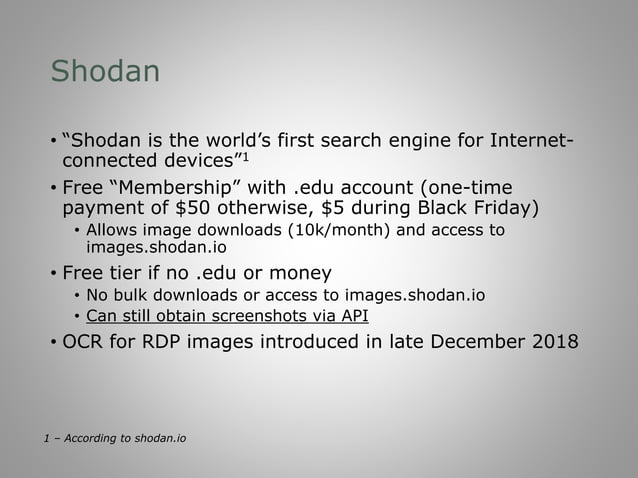 Shmoocon XV - Analyzing Shodan Images with Optical Character Recognition | PPT