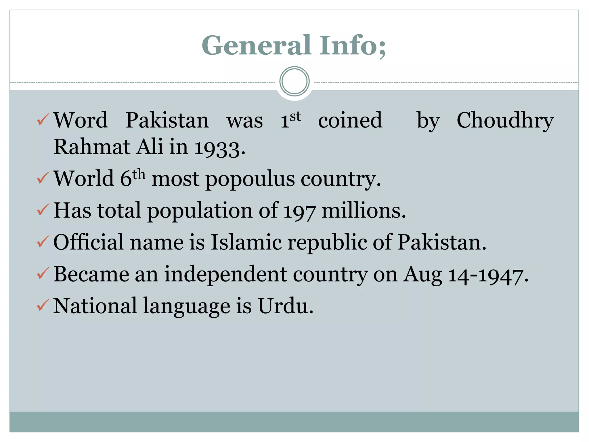 Powerpoint presentation on Pakistan | PPTX