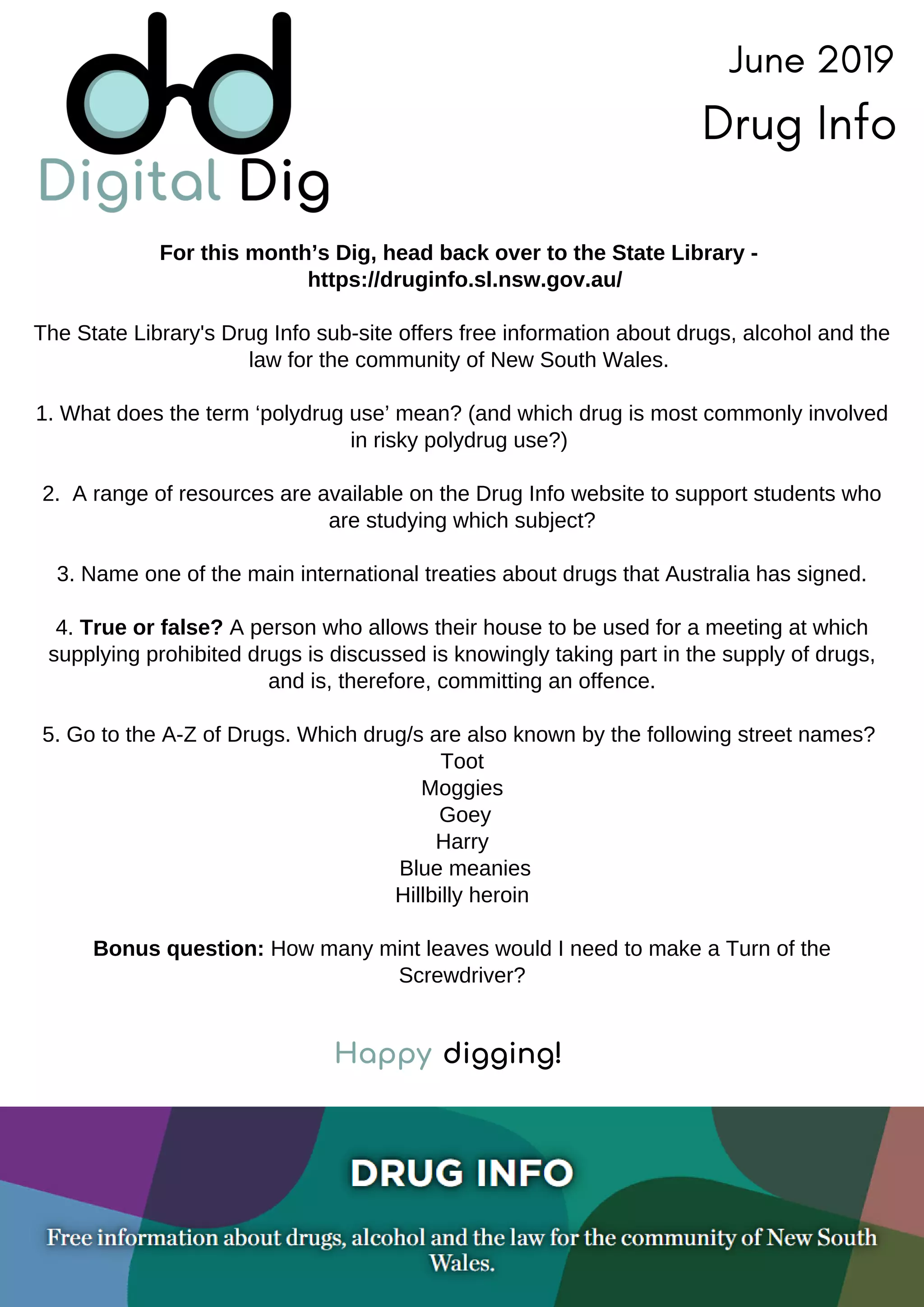 Shoalhaven Libraries digital dig staff training examples | PDF