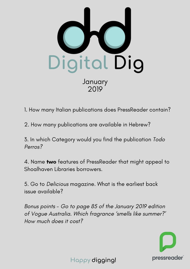 Shoalhaven Libraries digital dig staff training examples | PDF