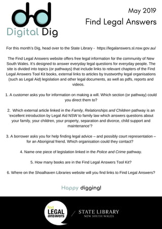 Shoalhaven Libraries digital dig staff training examples | PDF