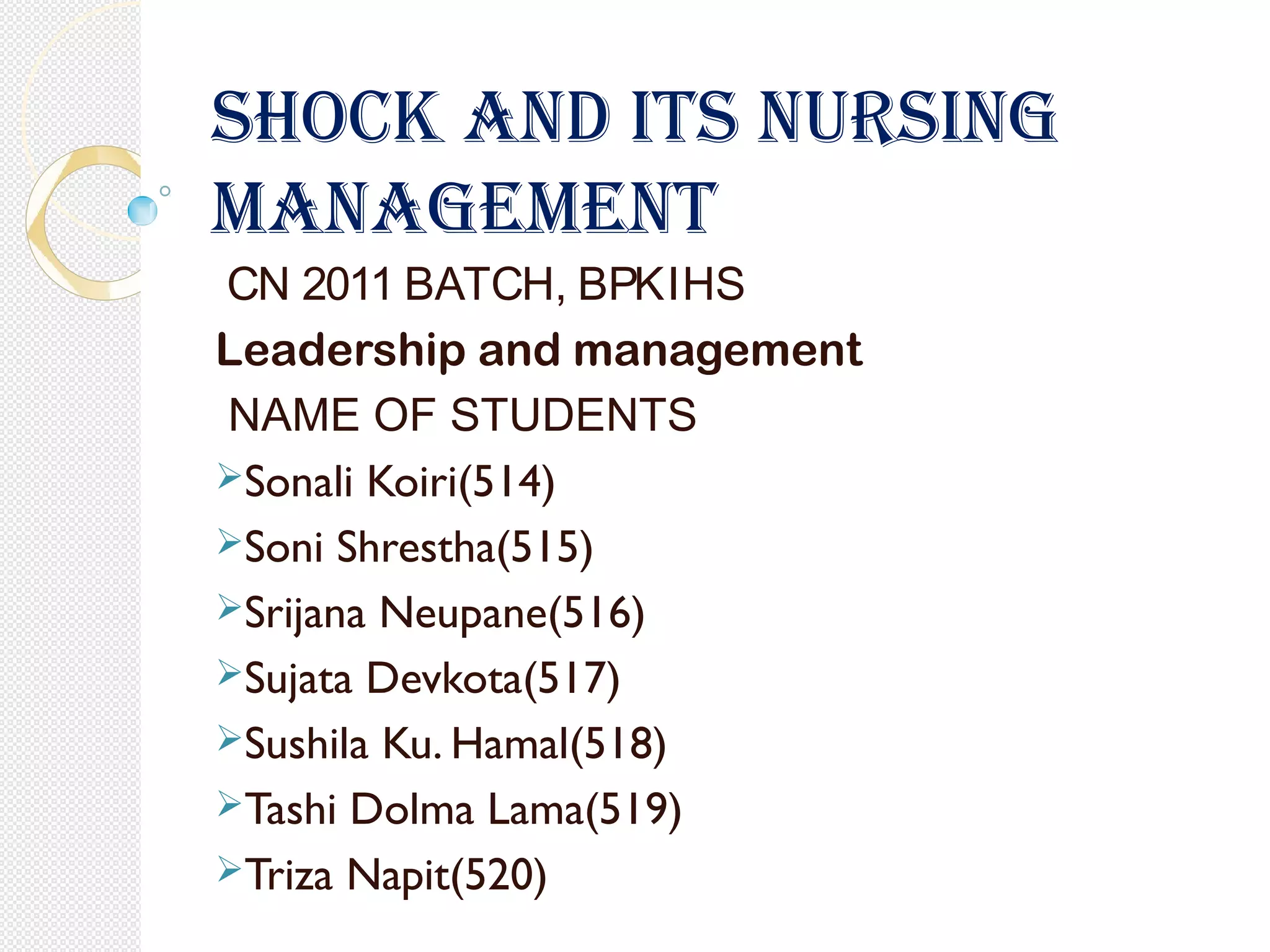 Shock and its nursing management | PPT