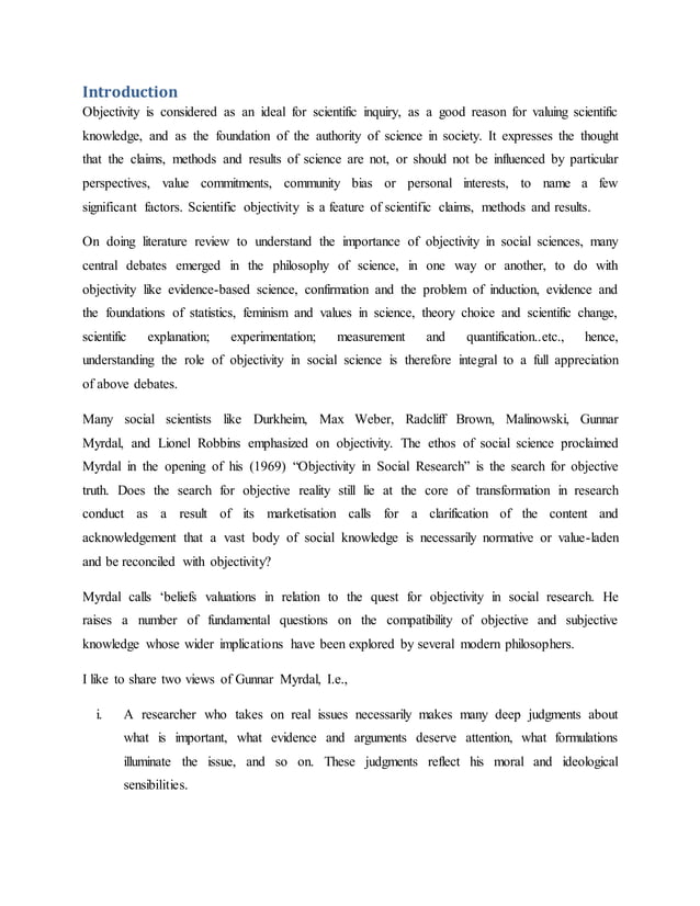 OBJECTIVITY IN SOCIAL SCIENCE RESEARCH | DOCX | Science