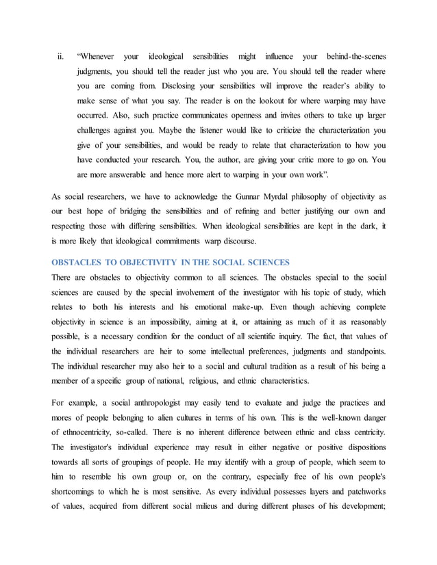 OBJECTIVITY IN SOCIAL SCIENCE RESEARCH | DOCX | Science