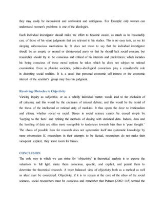 OBJECTIVITY IN SOCIAL SCIENCE RESEARCH | DOCX