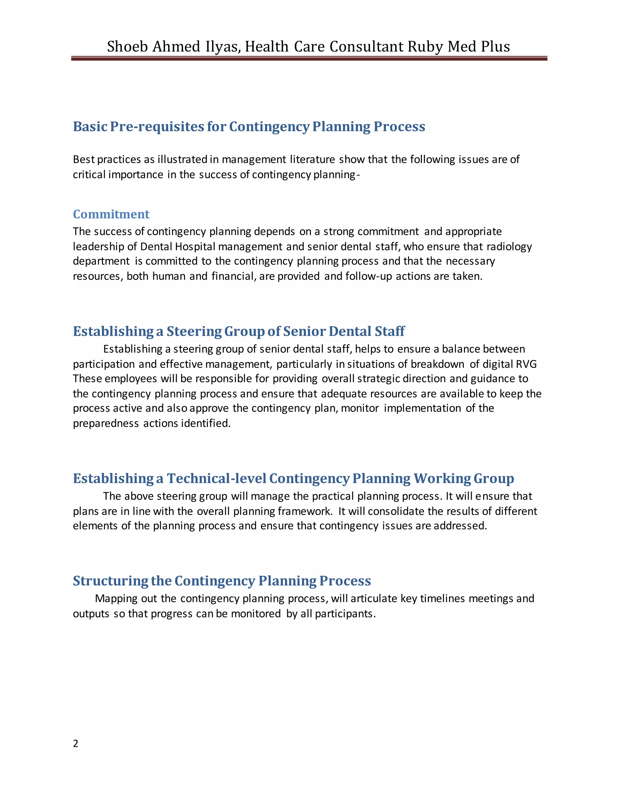 contingency planning in health care delivery | DOCX
