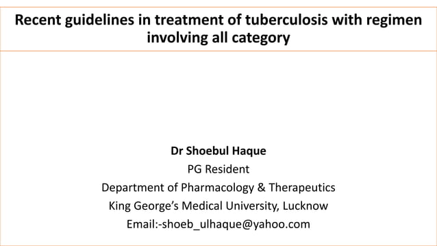 New guidelines for Tuberculosis treatment (NTEP) | PPTX | Infectious ...