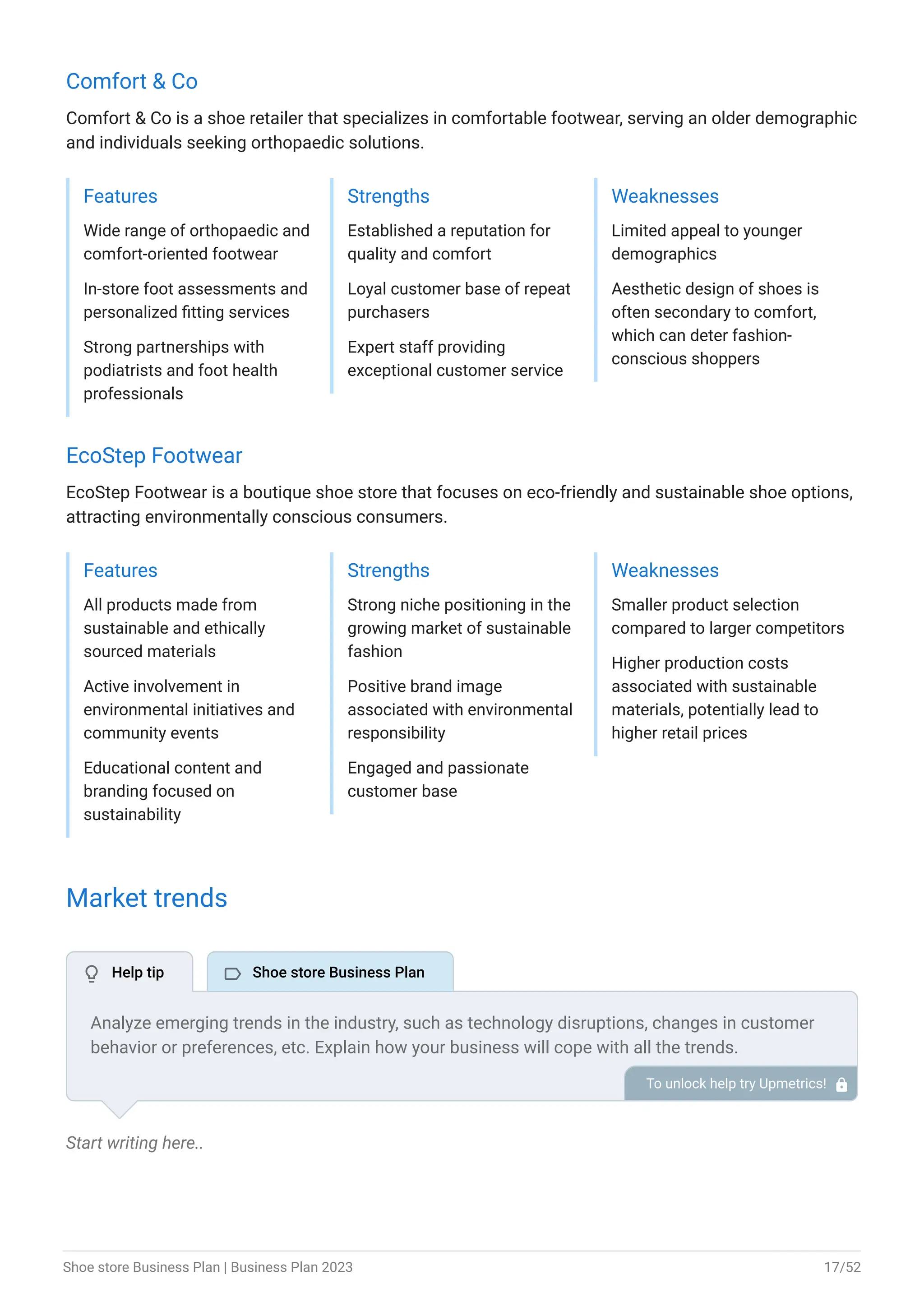 Shoe Store Business Plan Example | Upmetrics | PDF